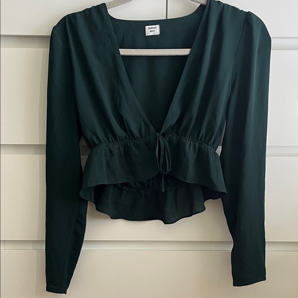 Aritzia | Tops | Aritzia Dark Green Long Sleeve Wrap Peplum Top Size S ...